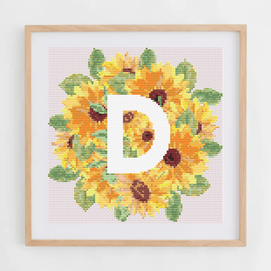 Monogram Cross-Stitch Pattern With Sunflowers | The Fresh Cross Stitch